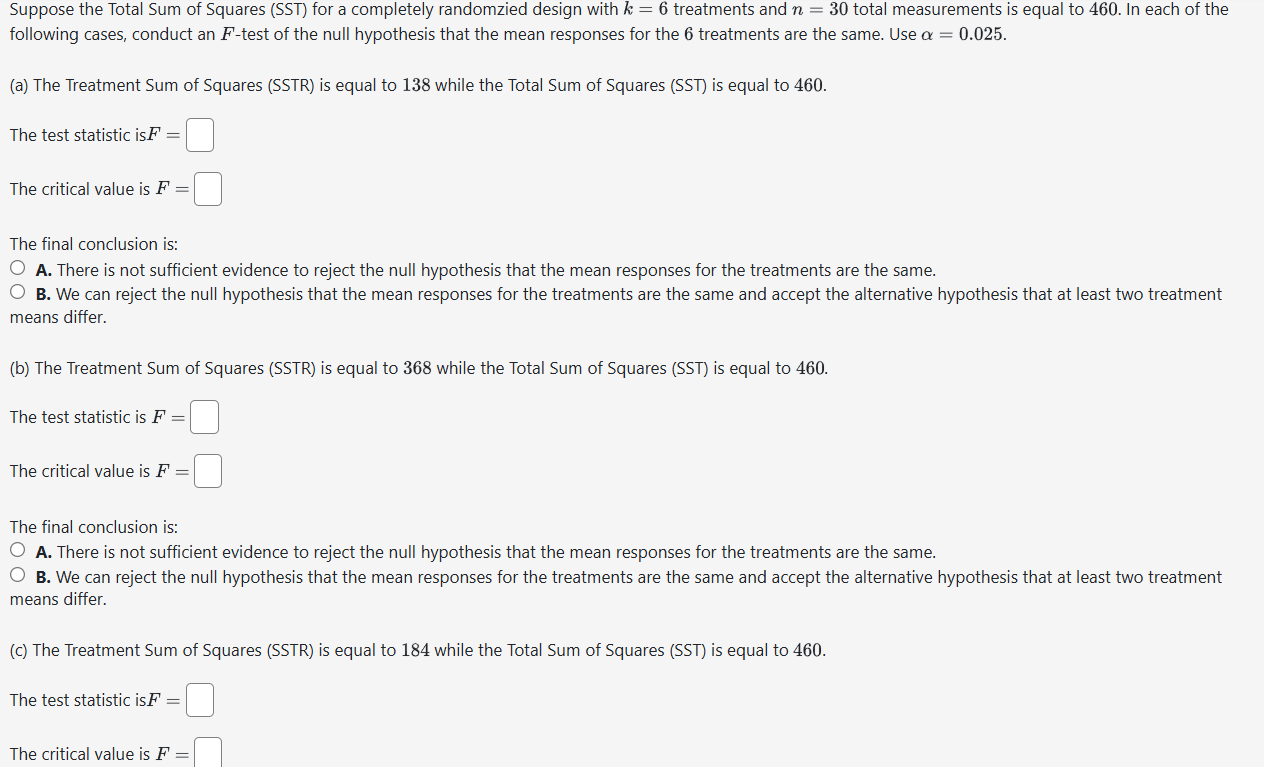 Solved Suppose the Total Sum of Squares (SST) ﻿for a | Chegg.com