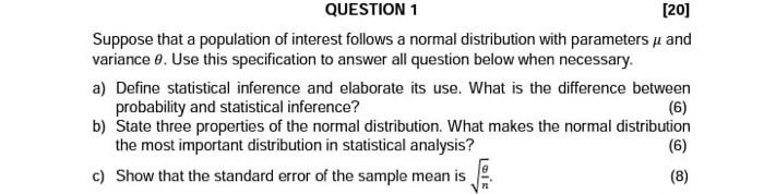 Solved QUESTION 1 [20] Suppose that a population of interest | Chegg.com
