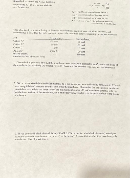 Solved Simplified version of the Nemst Equation (adjusted to | Chegg.com