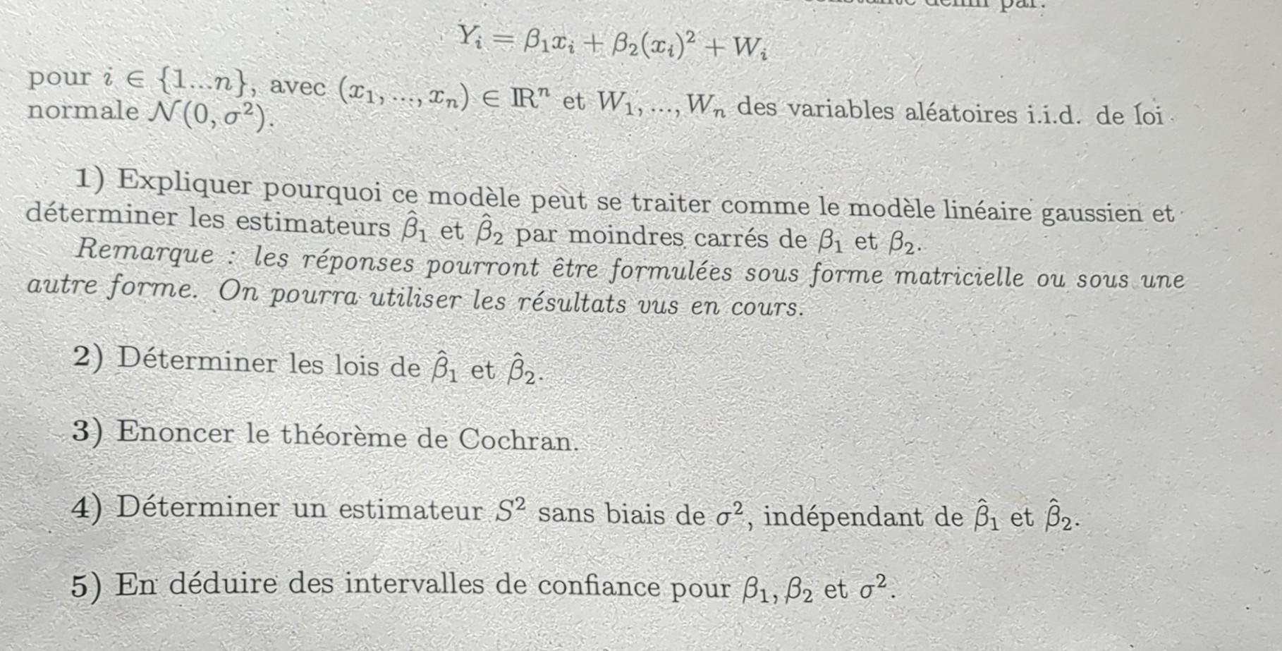 I. Rappeler le théorème de Cochran vu en cours | Chegg.com