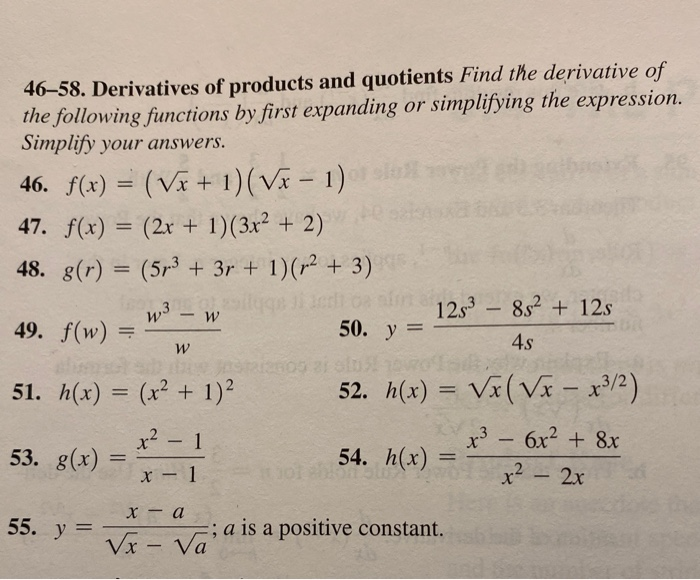Solved 46–58. Derivatives of products and quotients Find the | Chegg.com