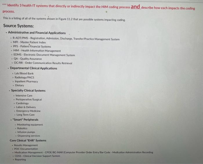 Solved Identify 3 health IT systems that directly or | Chegg.com