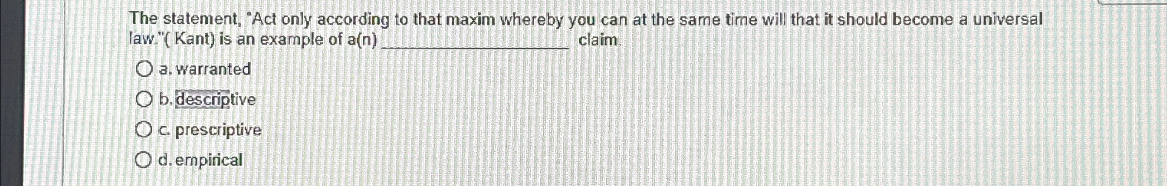 Solved The statement, °Act only according to that maxim | Chegg.com