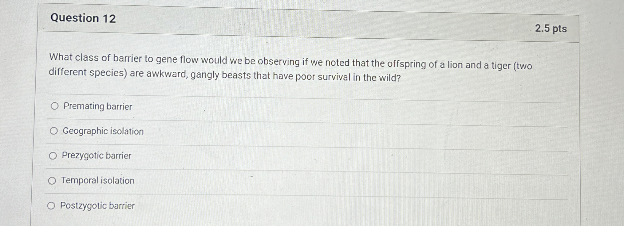 Solved Question 122.5 ﻿ptsWhat class of barrier to gene flow | Chegg.com