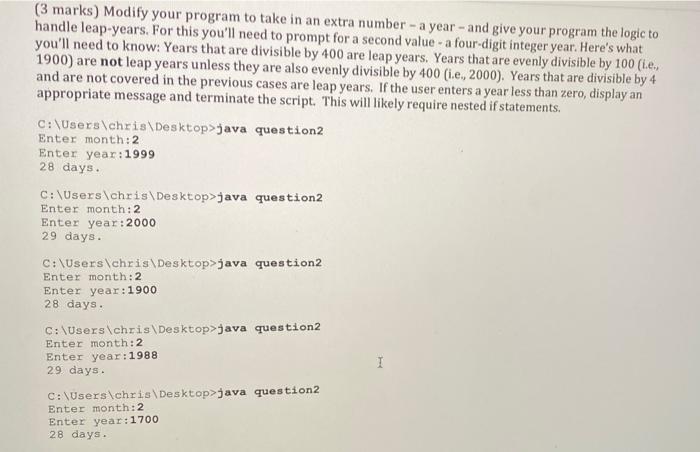 Solved Question 2. (Question2.java, 10 marks) (7 marks) | Chegg.com