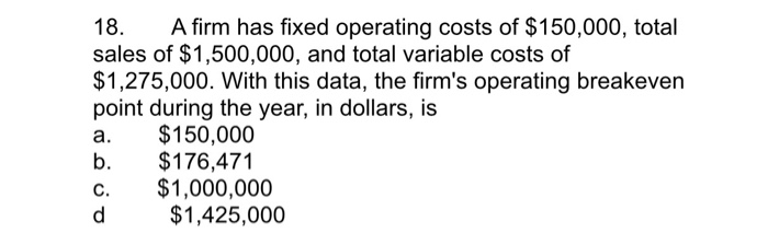 Solved A firm has fixed operating costs of $150,000, total | Chegg.com