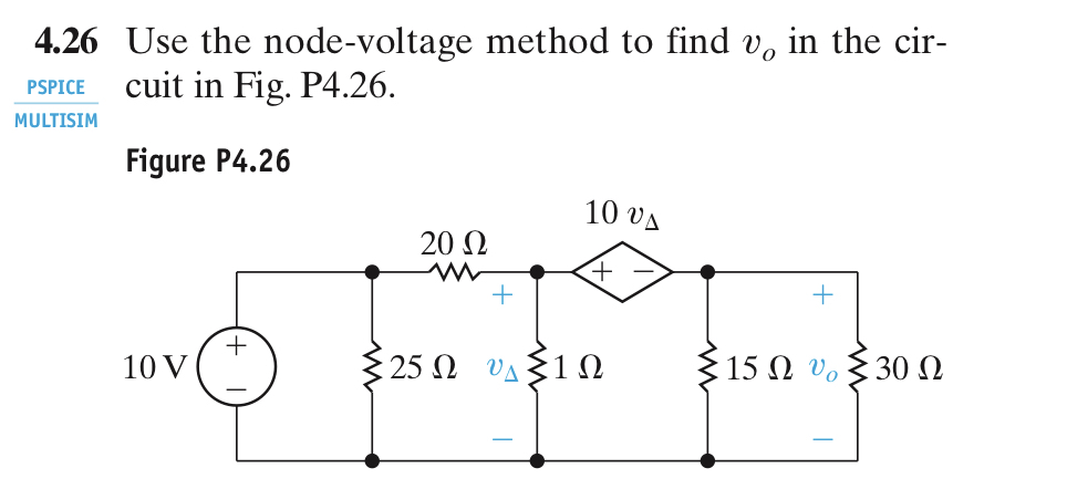 Solved 4.26 ﻿Use the node-voltage method to find vo ﻿in the | Chegg.com