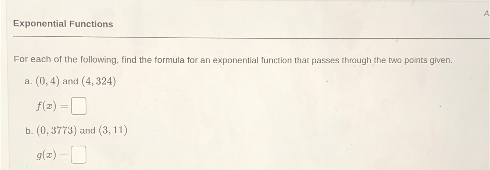 Solved Exponential FunctionsFor each of the following, find | Chegg.com