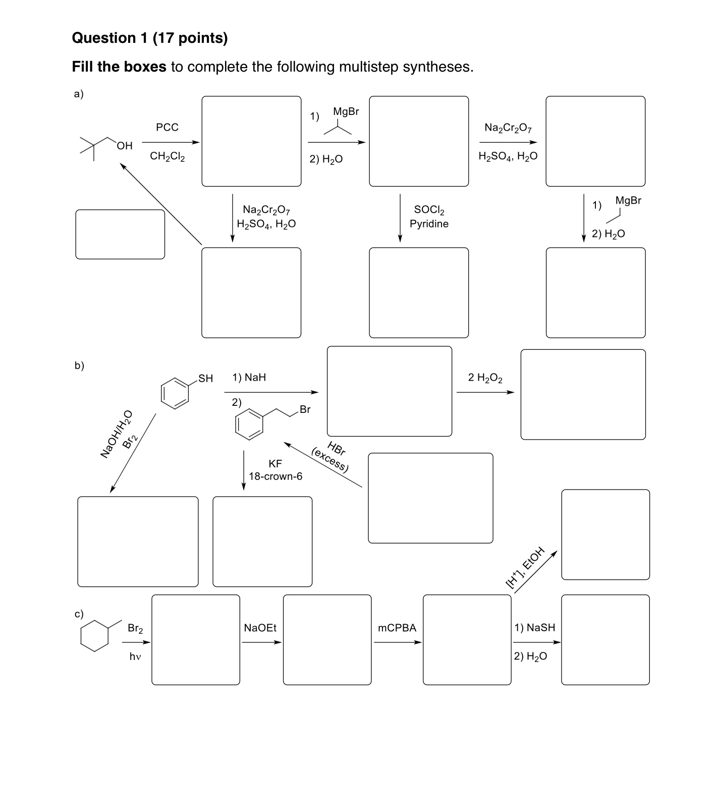 Solved Question 1 (17 ﻿points)Fill the boxes to complete the | Chegg.com