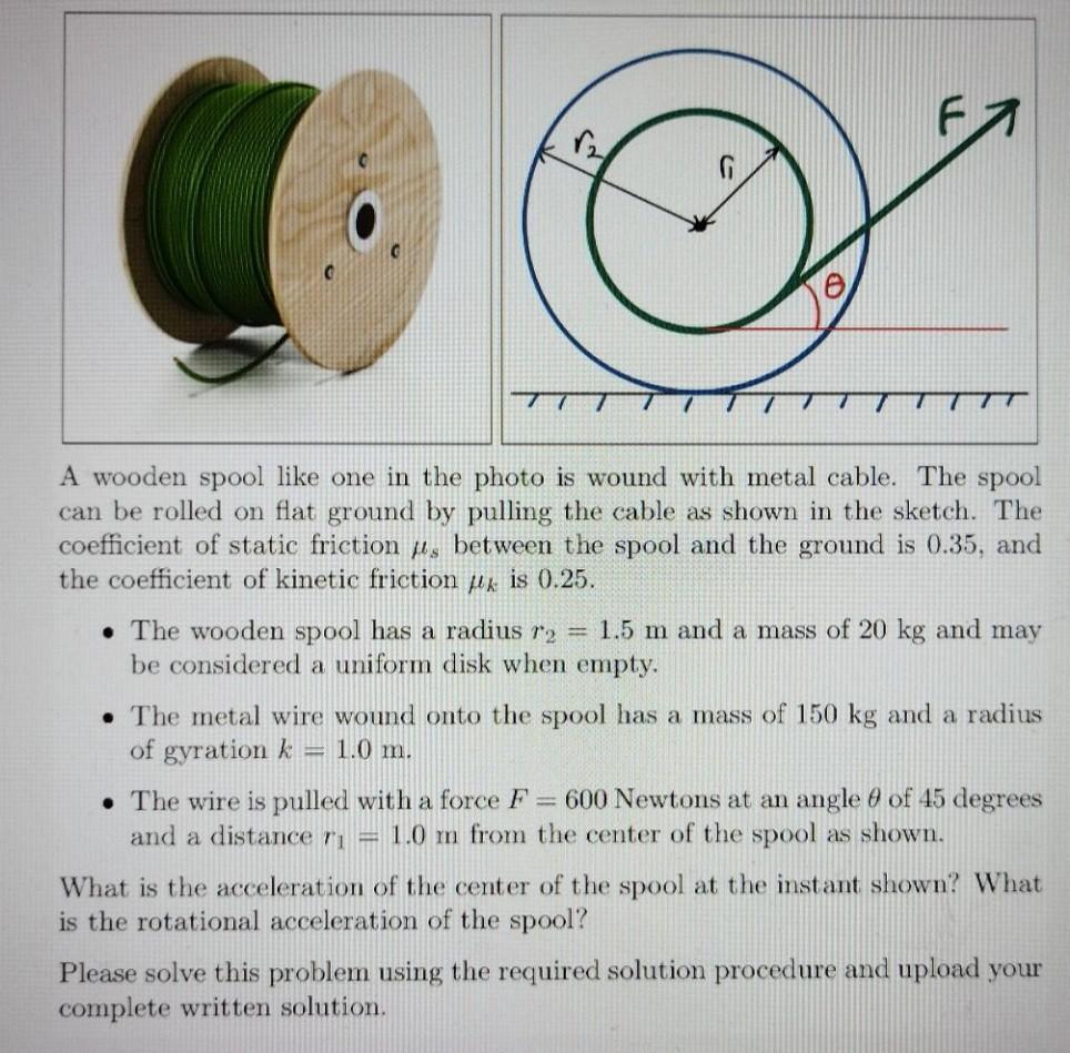 Solved A wooden spool like one in the photo is wound with | Chegg.com