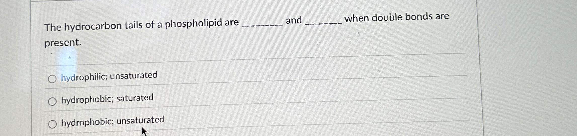 Solved The hydrocarbon tails of a phospholipid are ﻿and q, | Chegg.com