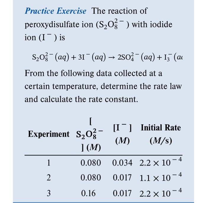 Solved Practice Exercise The reaction of peroxydisulfate ion | Chegg.com