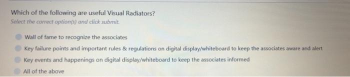 Solved Which of the following are useful Visual Radiators? | Chegg.com