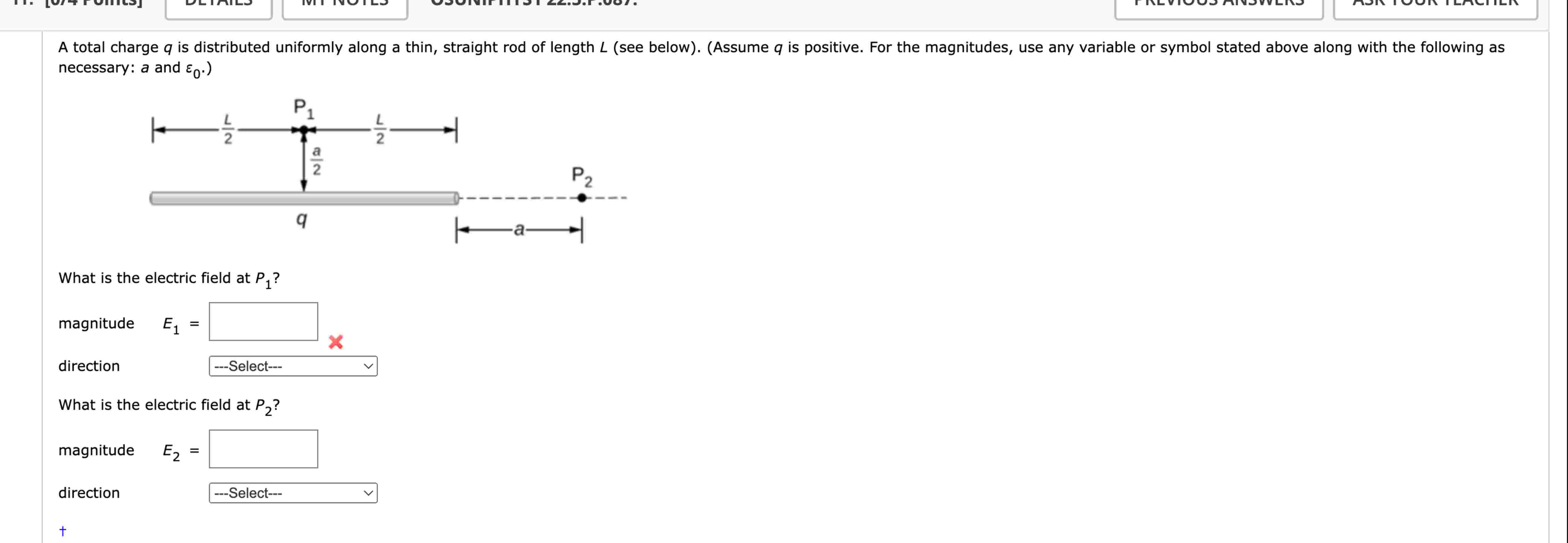 Solved A total charge q is ﻿distributed uniformly along a | Chegg.com