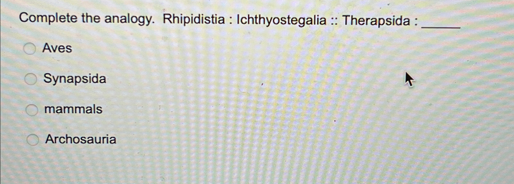 Solved Complete the analogy. Rhipidistia : Ichthyostegalia | Chegg.com
