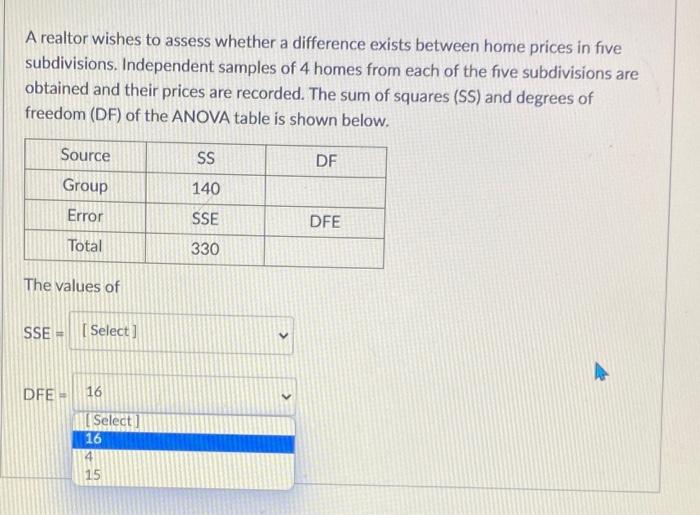 Solved A realtor wishes to assess whether a difference | Chegg.com