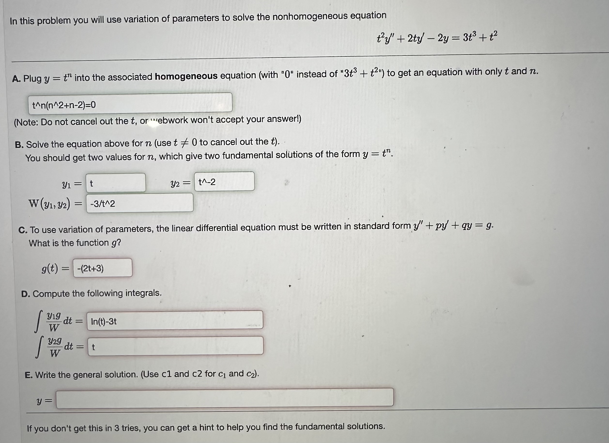 Solved In this problem you will use variation of parameters | Chegg.com