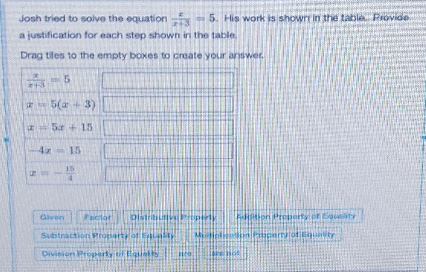 Solved Josh tried to solve the equation = 5. His work is | Chegg.com