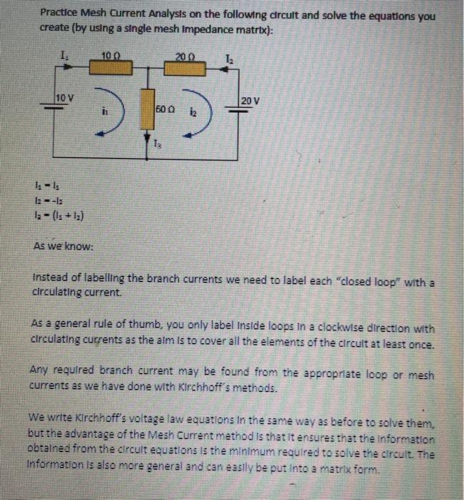 Solved Practice Mesh Current Analysis on the following | Chegg.com