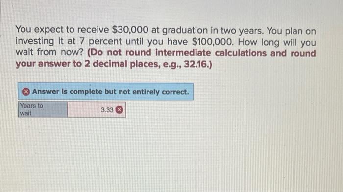 Solved You expect to receive $30,000 at graduation in two | Chegg.com