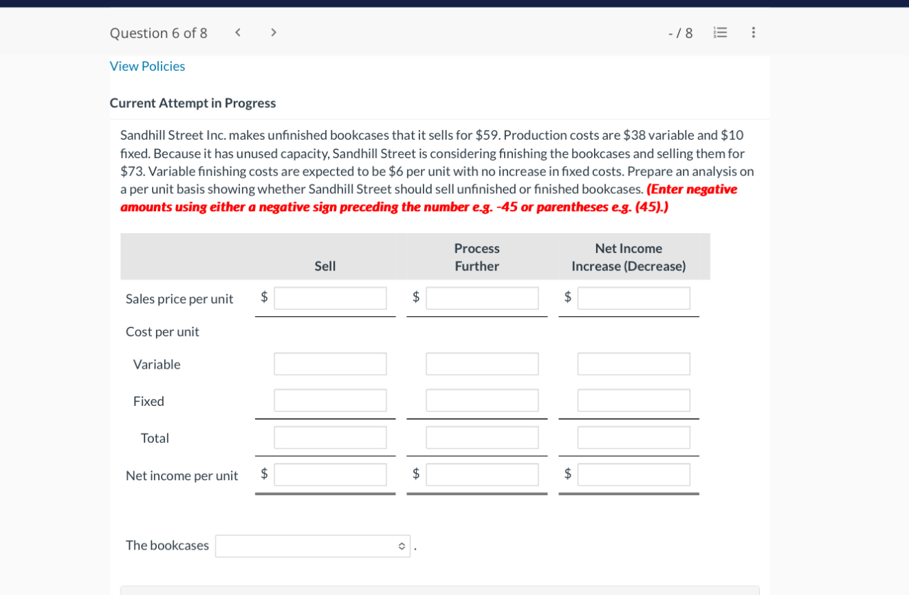Solved Question 6 ﻿of 8-8View PoliciesCurrent Attempt in | Chegg.com