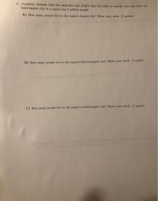 Solved 9. (4 points) Assume that the rank-size rule (Zipf's | Chegg.com