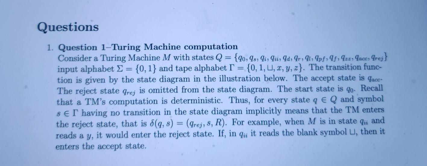 Solved Questions 1. Question 1-Turing Machine computation | Chegg.com