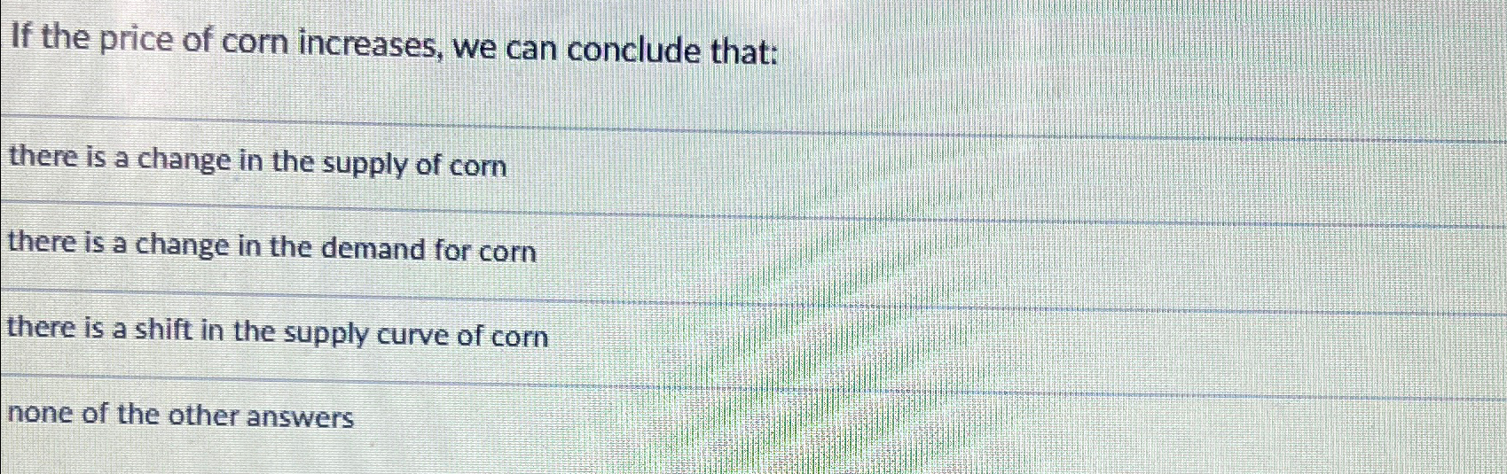 Solved If The Price Of Corn Increases We Can Conclude Chegg