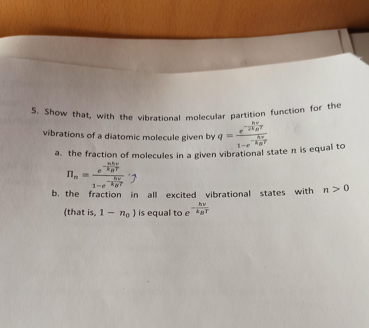 Solved Show that, with the vibrational molecular partition | Chegg.com