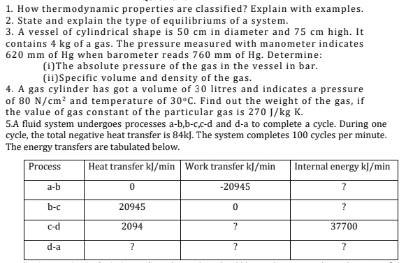 How thermodynamic properties are classified? Explain | Chegg.com