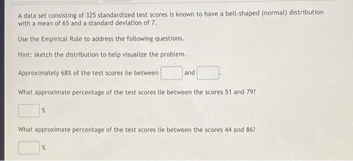 Solved A data set consisting of 325 standardized test scores | Chegg.com