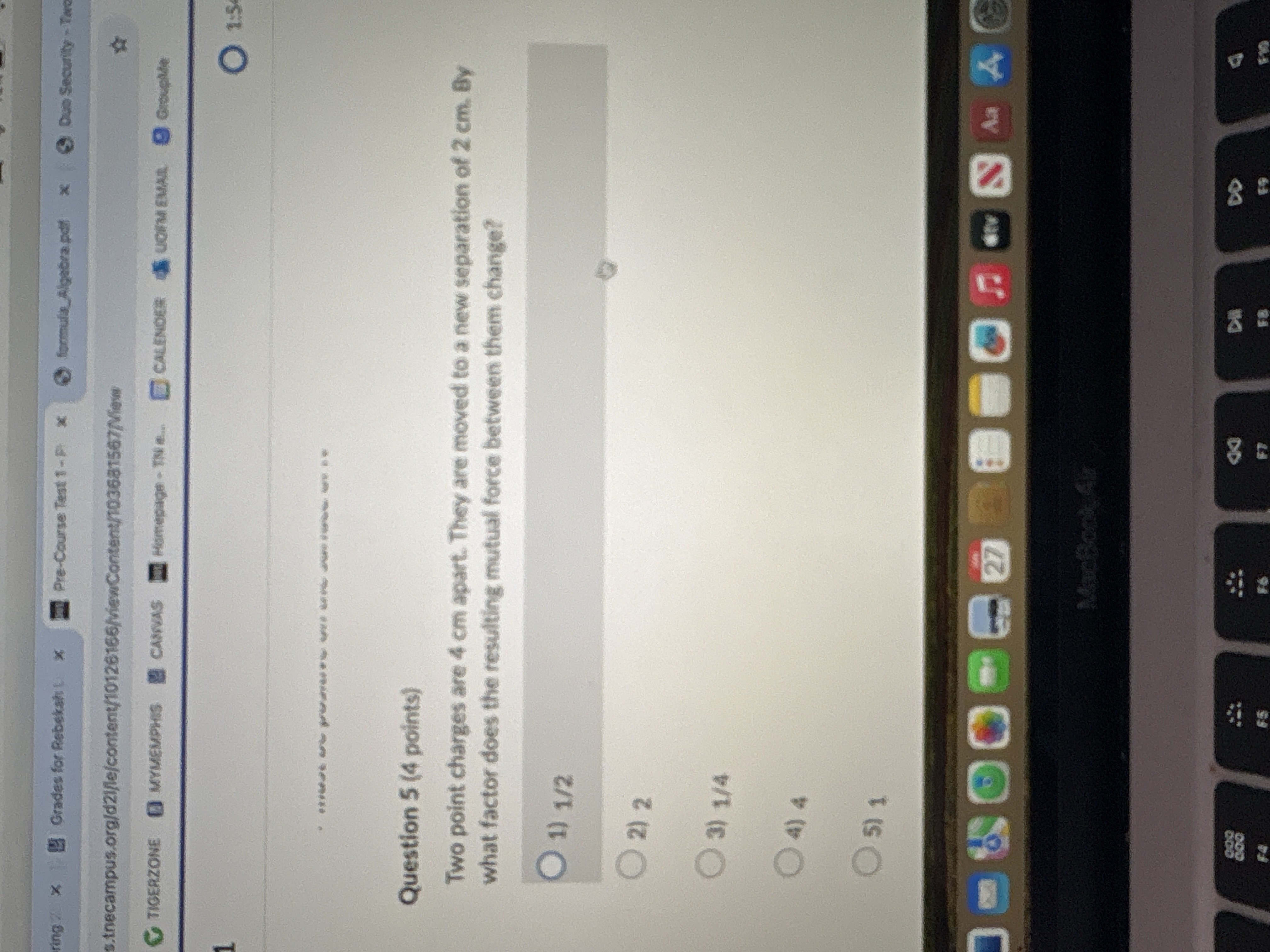 Solved Question 5 (4 ﻿points)Two point charges are 4 ﻿cm | Chegg.com