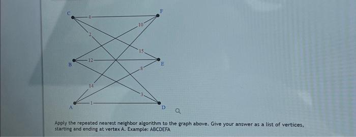 Solved Apply the repeated nearest neighbor algorithm to the | Chegg.com