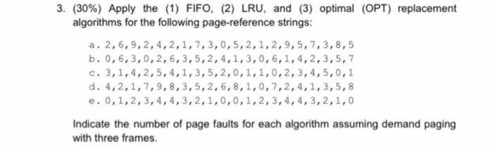 Solved 3. (30\%) Apply the (1) FIFO, (2) LRU, and (3) | Chegg.com