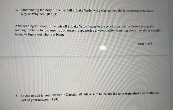 Solved 1. After reading the story of the fish kill in Lake | Chegg.com