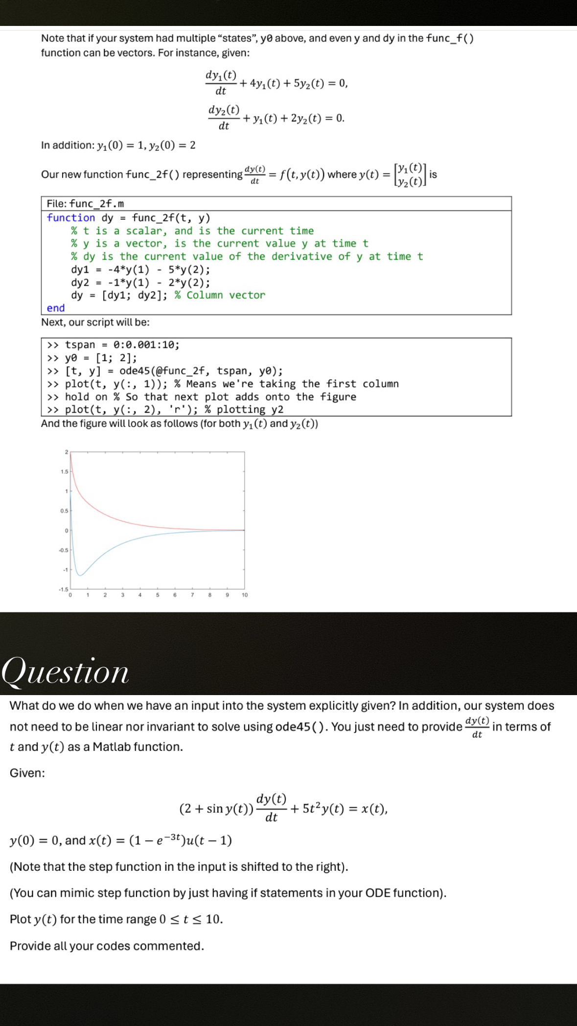 Solved Please solve the question in Matlab, show all the | Chegg.com