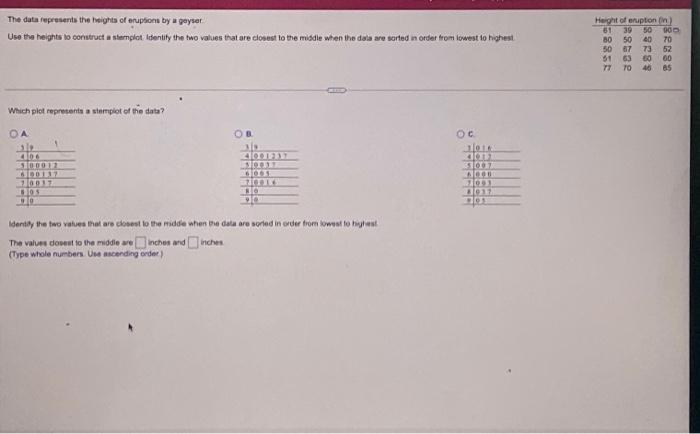 Solved The data represents the heights of eruptions by a | Chegg.com