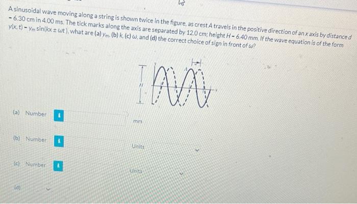 Solved A sinusoidal wave moving along a string is shown | Chegg.com