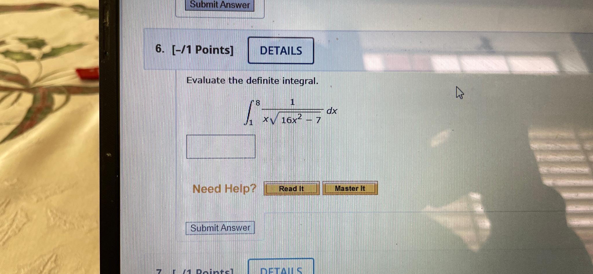 Solved [-/1 ﻿Points]Evaluate the definite | Chegg.com
