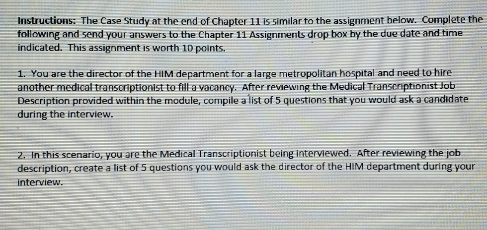 Solved Instructions: The Case Study at the end of Chapter 11 | Chegg.com
