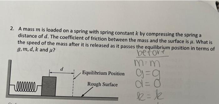 Solved 2. A mass m is loaded on a spring with spring | Chegg.com