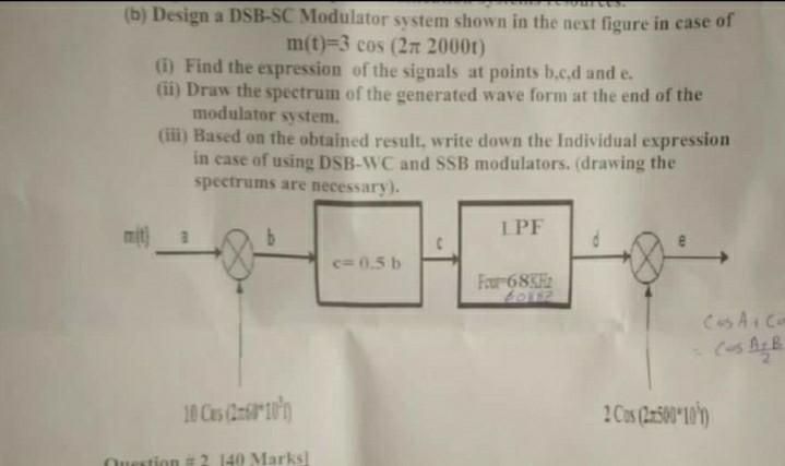 (b) Design a DSB-SC Modulator system shown in the | Chegg.com