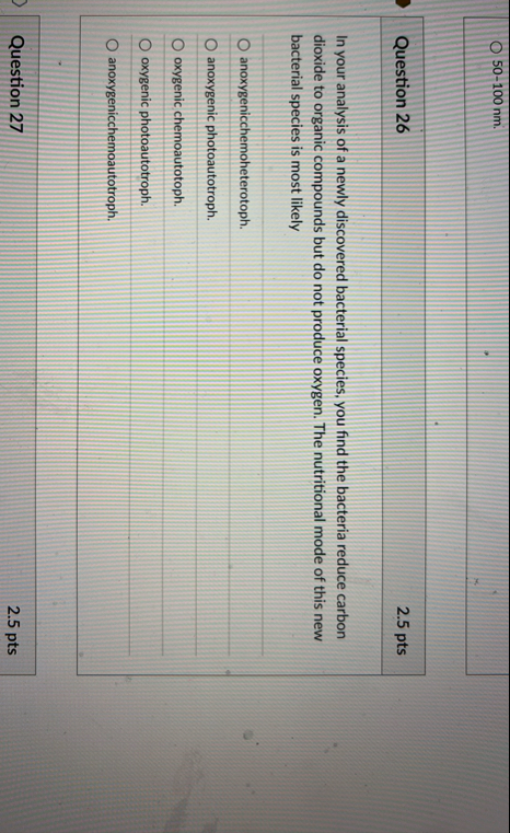 Solved 50-100nm.Question 262.5 ﻿ptsIn your analysis of a | Chegg.com