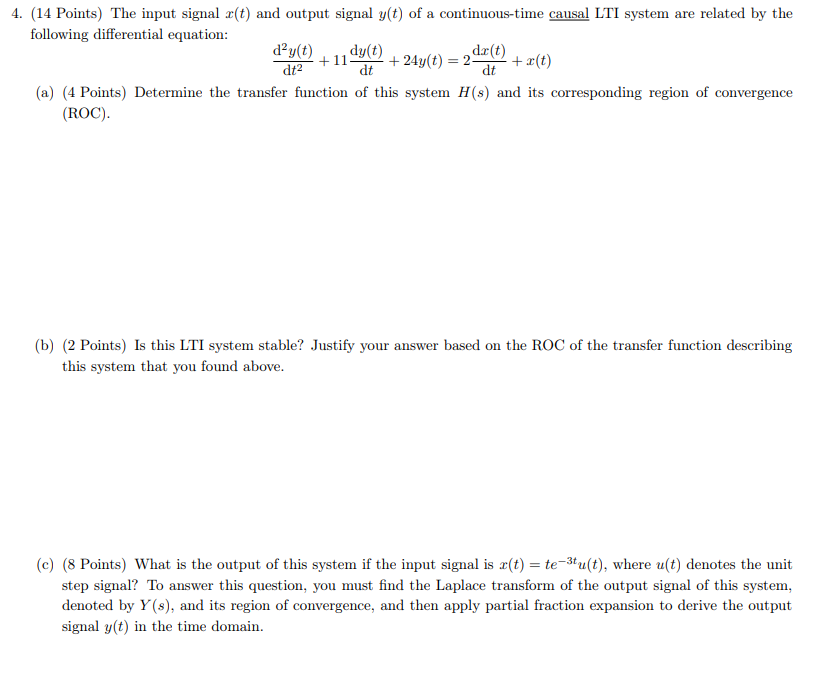 Solved (14 ﻿Points) ﻿The input signal x(t) ﻿and output | Chegg.com