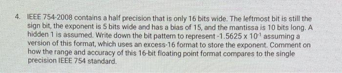 Solved IEEE 754-2008 contains a half precision that is only | Chegg.com