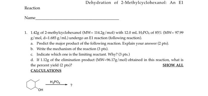 Solved Dehydration of 2-Methylcyclohexanol: An E1 Reaction | Chegg.com