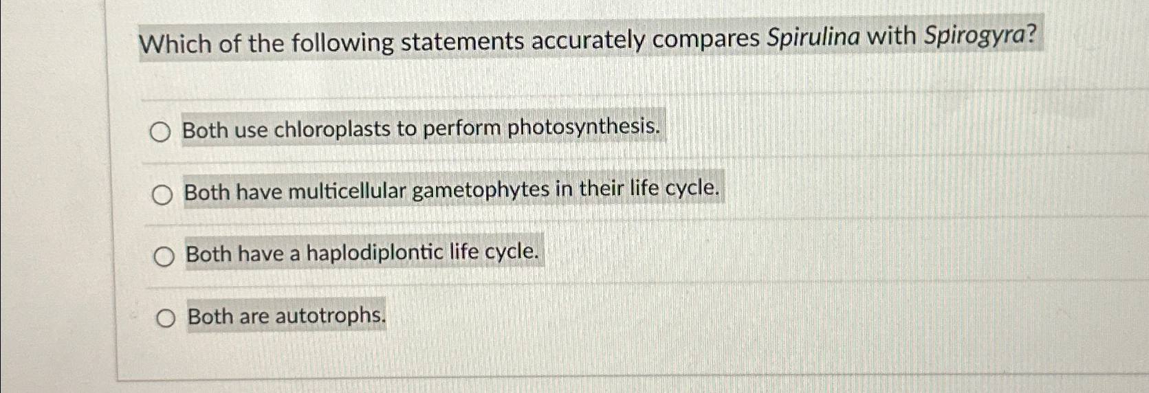 Solved Which of the following statements accurately compares | Chegg.com