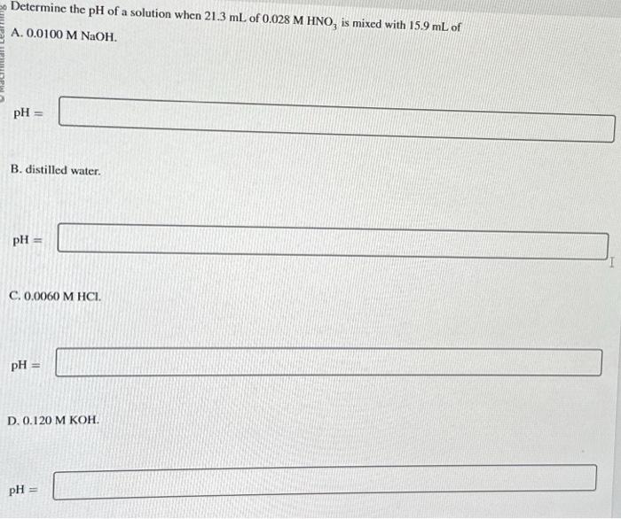 Solved Determine the pH of a solution when 21.3 mL of | Chegg.com