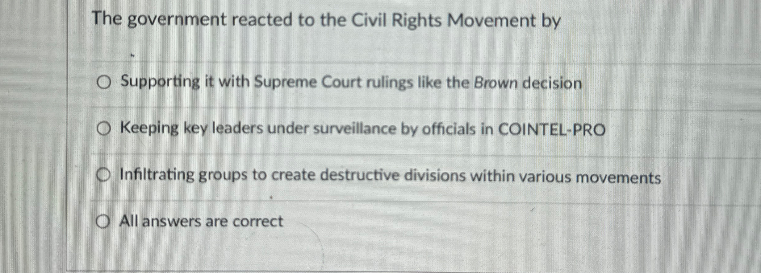 Solved The government reacted to the Civil Rights Movement | Chegg.com