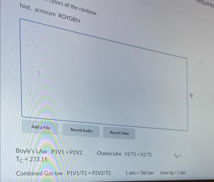 Solved Identify the colors of the rainbow. hint. acronym | Chegg.com